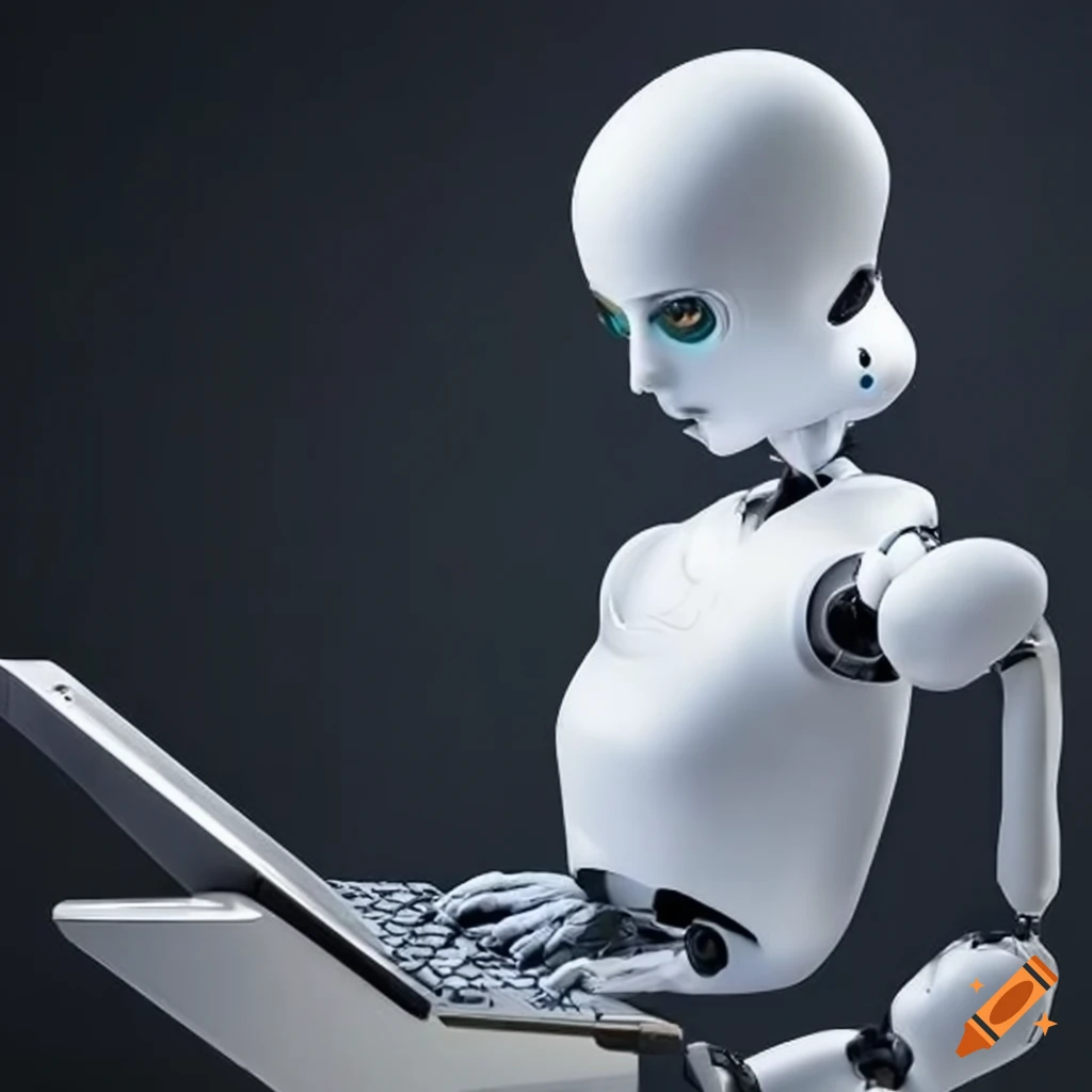 Roboter, der einen computer bedient