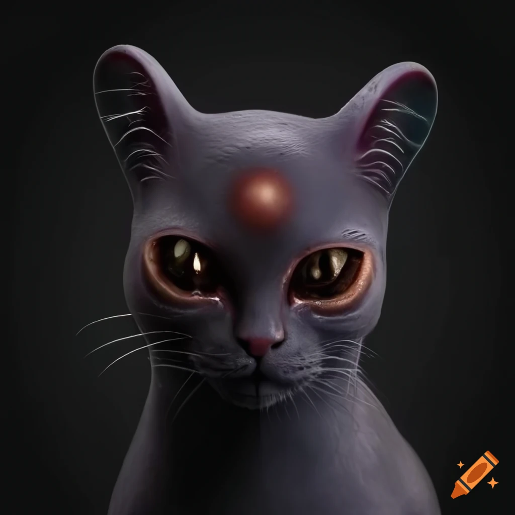 Dark-colored alien cat with insect-shaped head