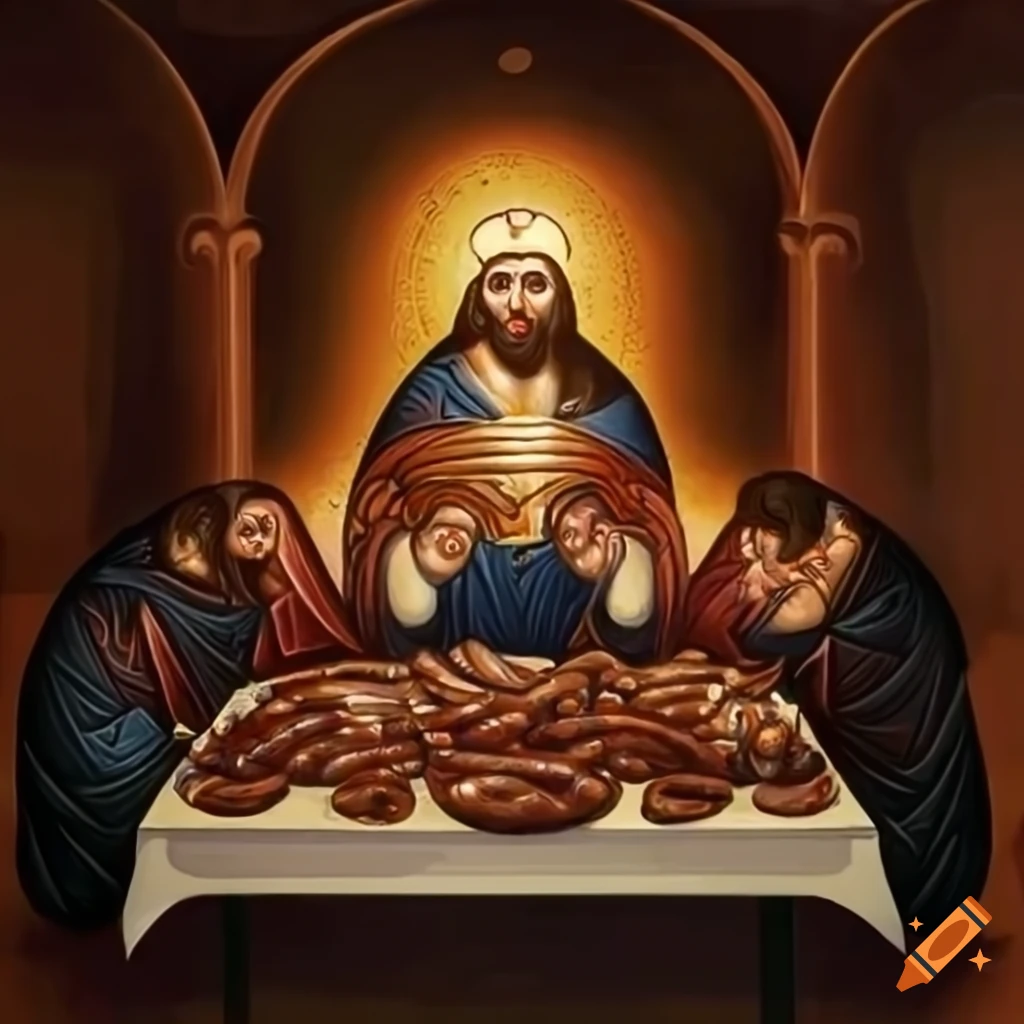 Artistic depiction of the last supper with unique orthodox elements on ...