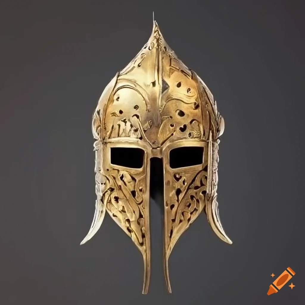 Intricate gilded steel helmet