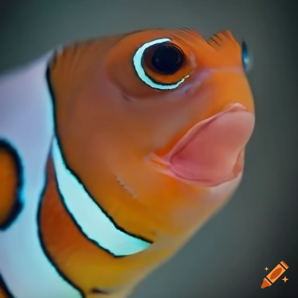 Hyperrealistic clownfish with a human face on Craiyon