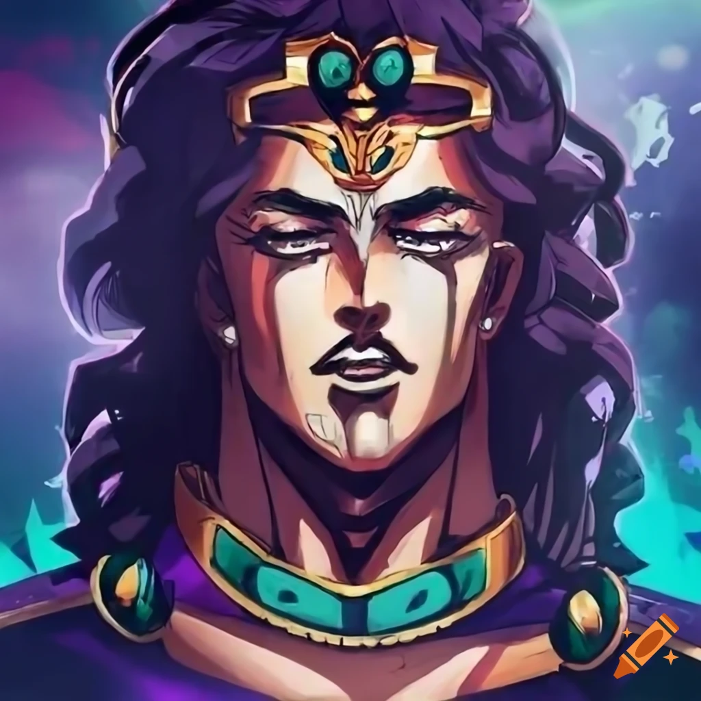 Concept art of a dramatic JJBA antagonist resembling Jesus on Craiyon