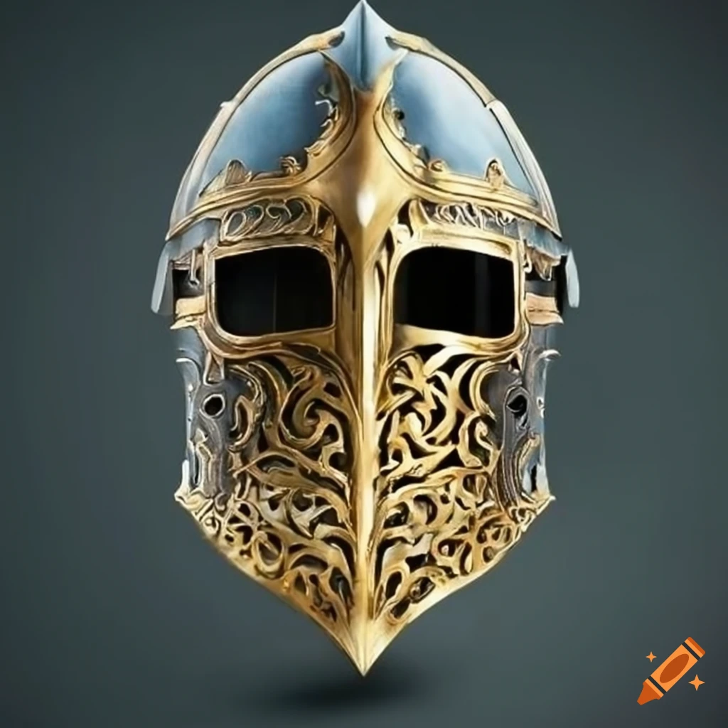 Symmetrical gilded steel helmet on Craiyon