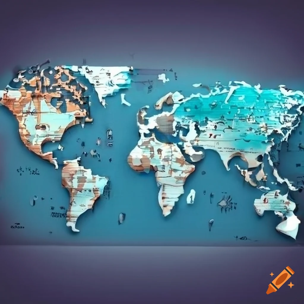 World map with chess pieces on top