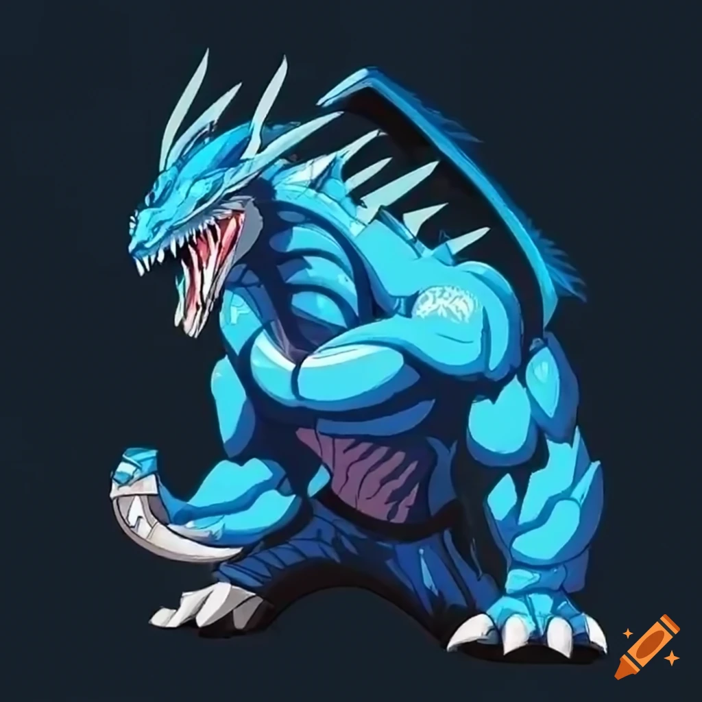 Detailed illustration of a fierce blue dragon on Craiyon