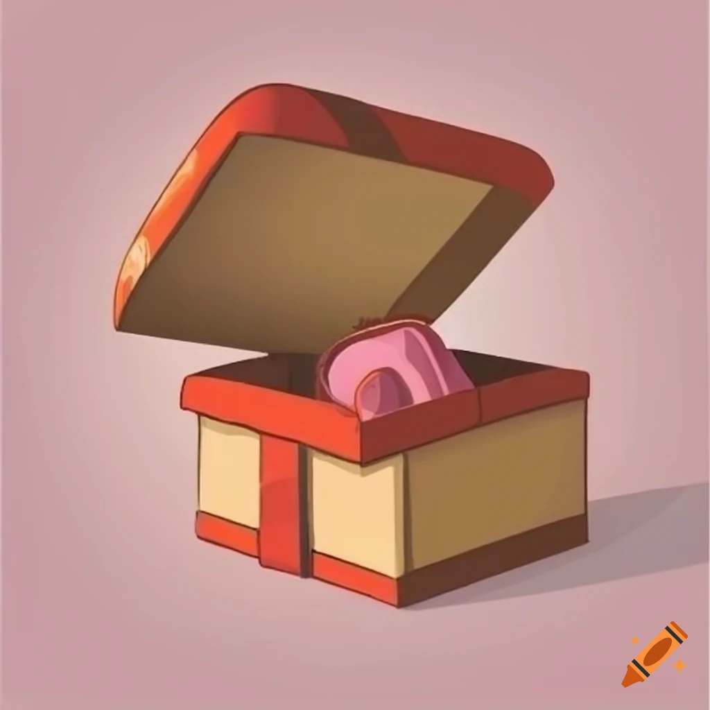 Illustration of a box filled with various items on Craiyon