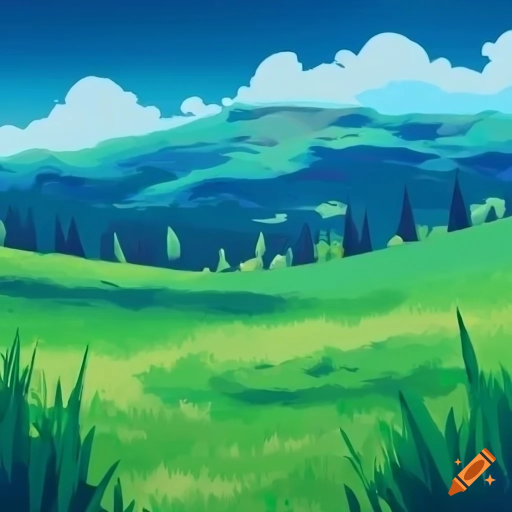 Pokemon style landscape with a horizontal path and greenery