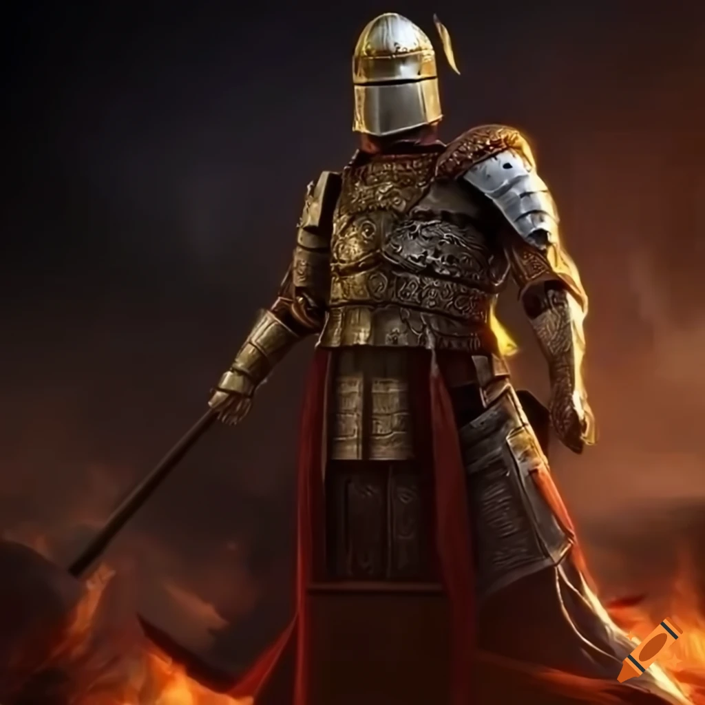 Epic rpg portrait of a praetorian guard at a castle gate