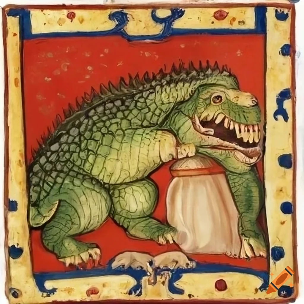 Painting of a mythical crocodile bear hybrid