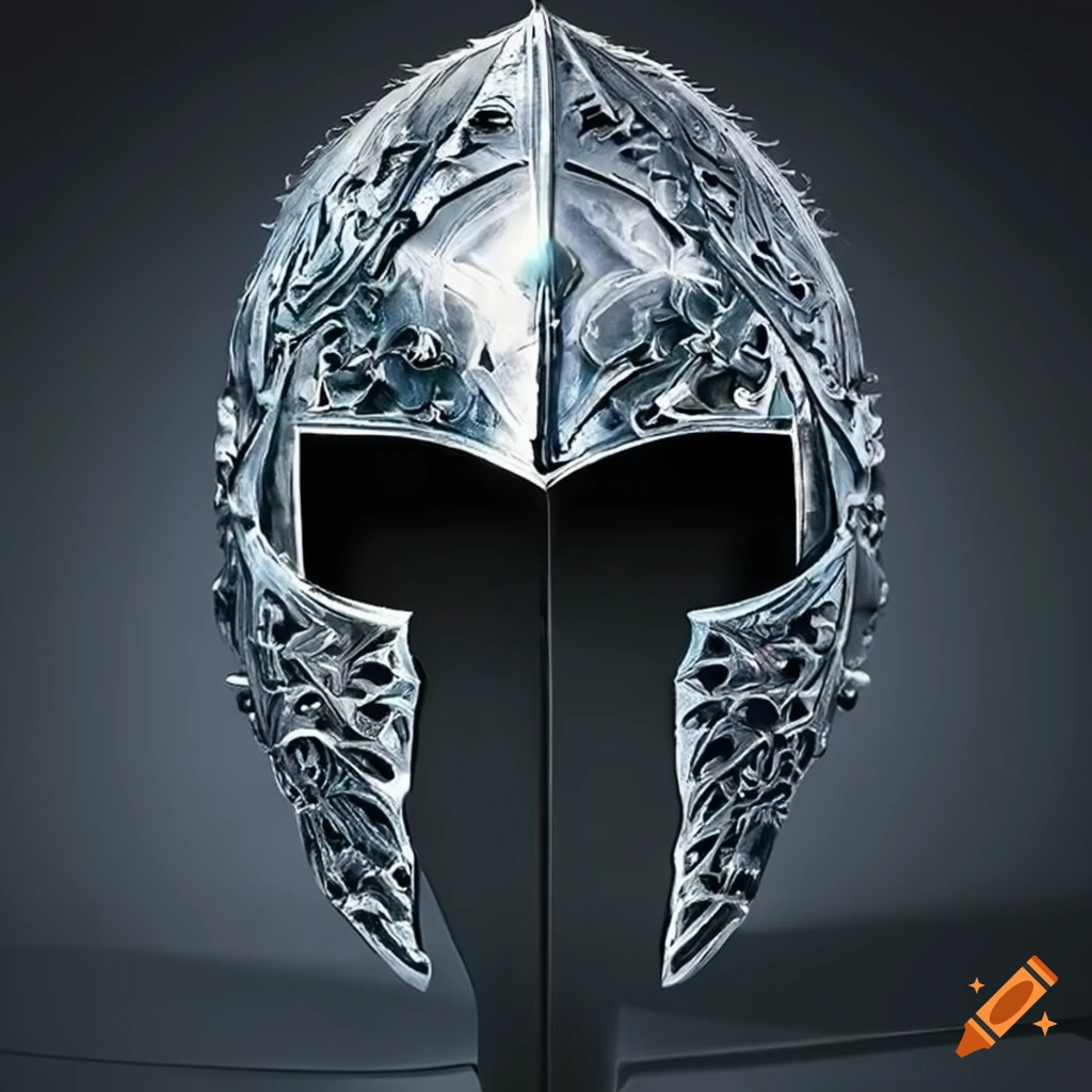 Symmetrical steel helmet with intricate design