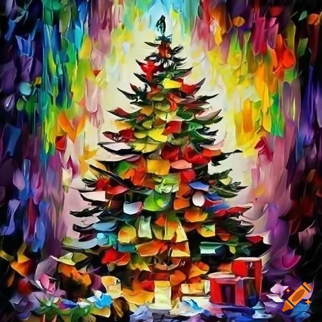 Colorful christmas tree painting