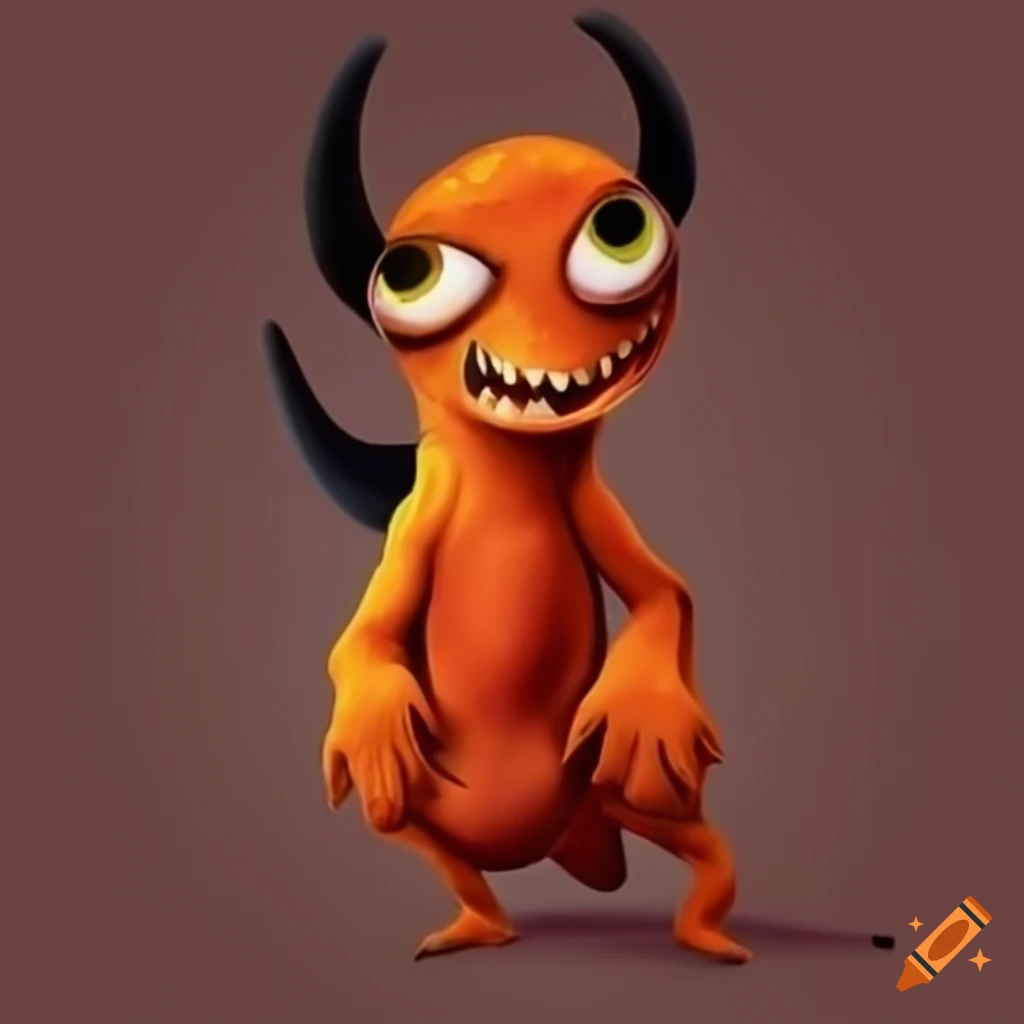 Cute disney monster with red eyes and orange body on Craiyon