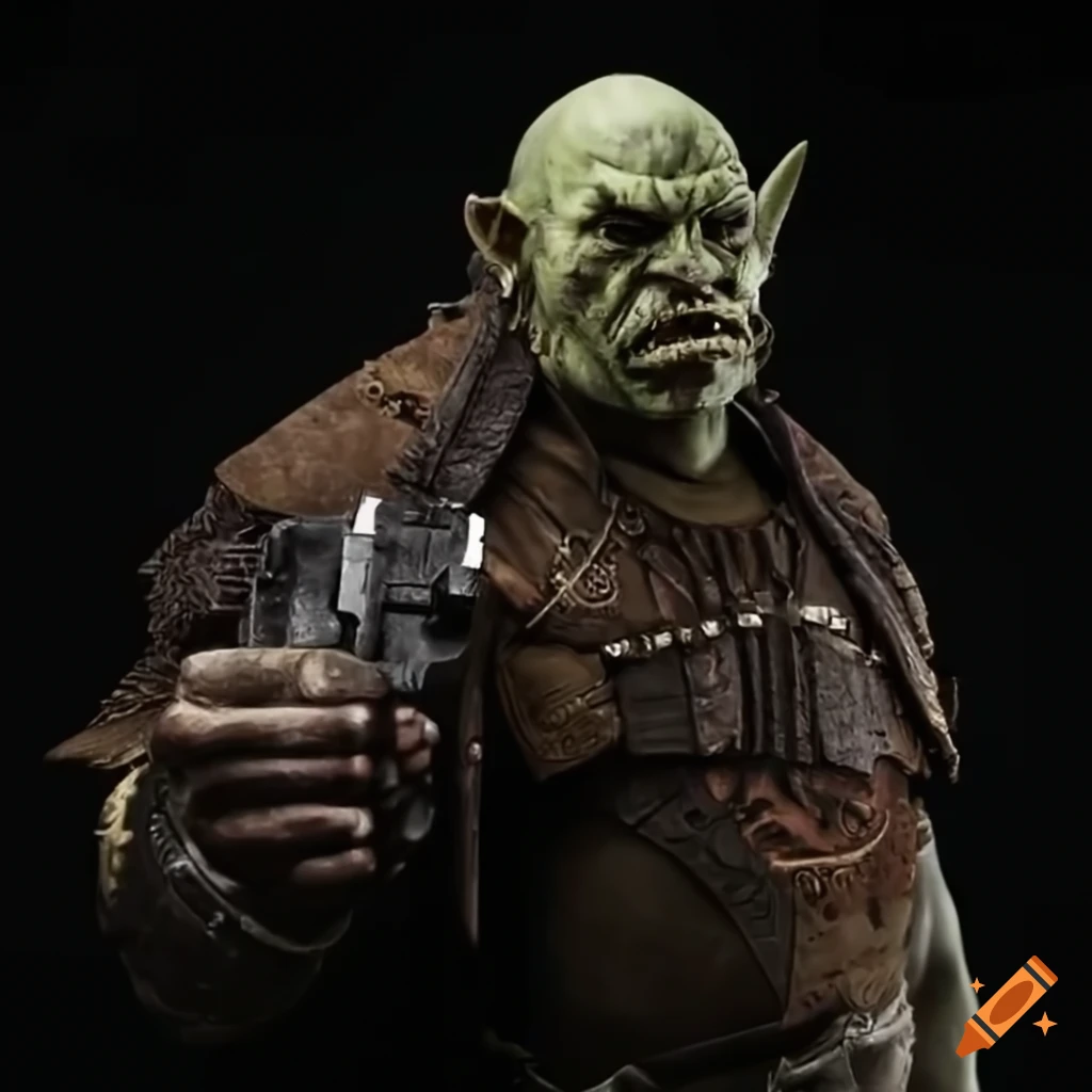 Illustration of a powerful orc with a gun