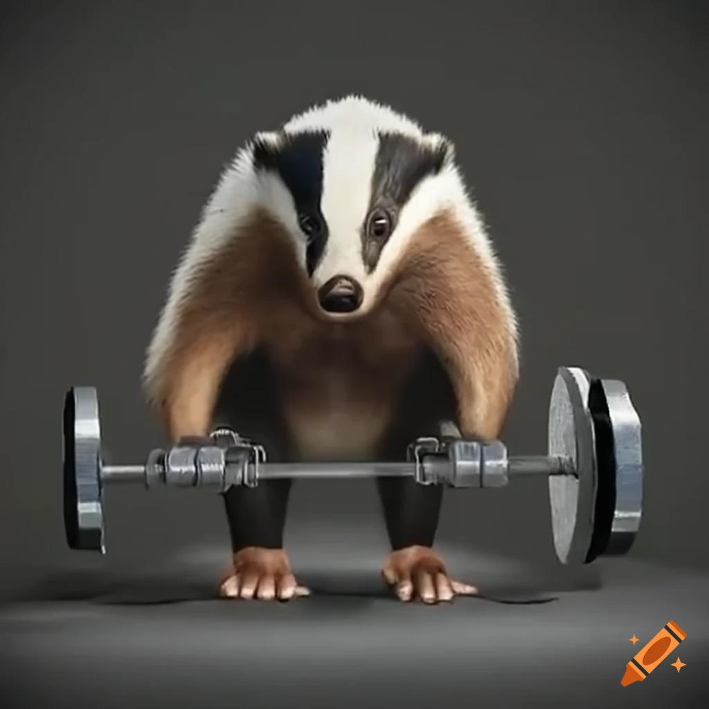 Strong badger working out with dumbbells