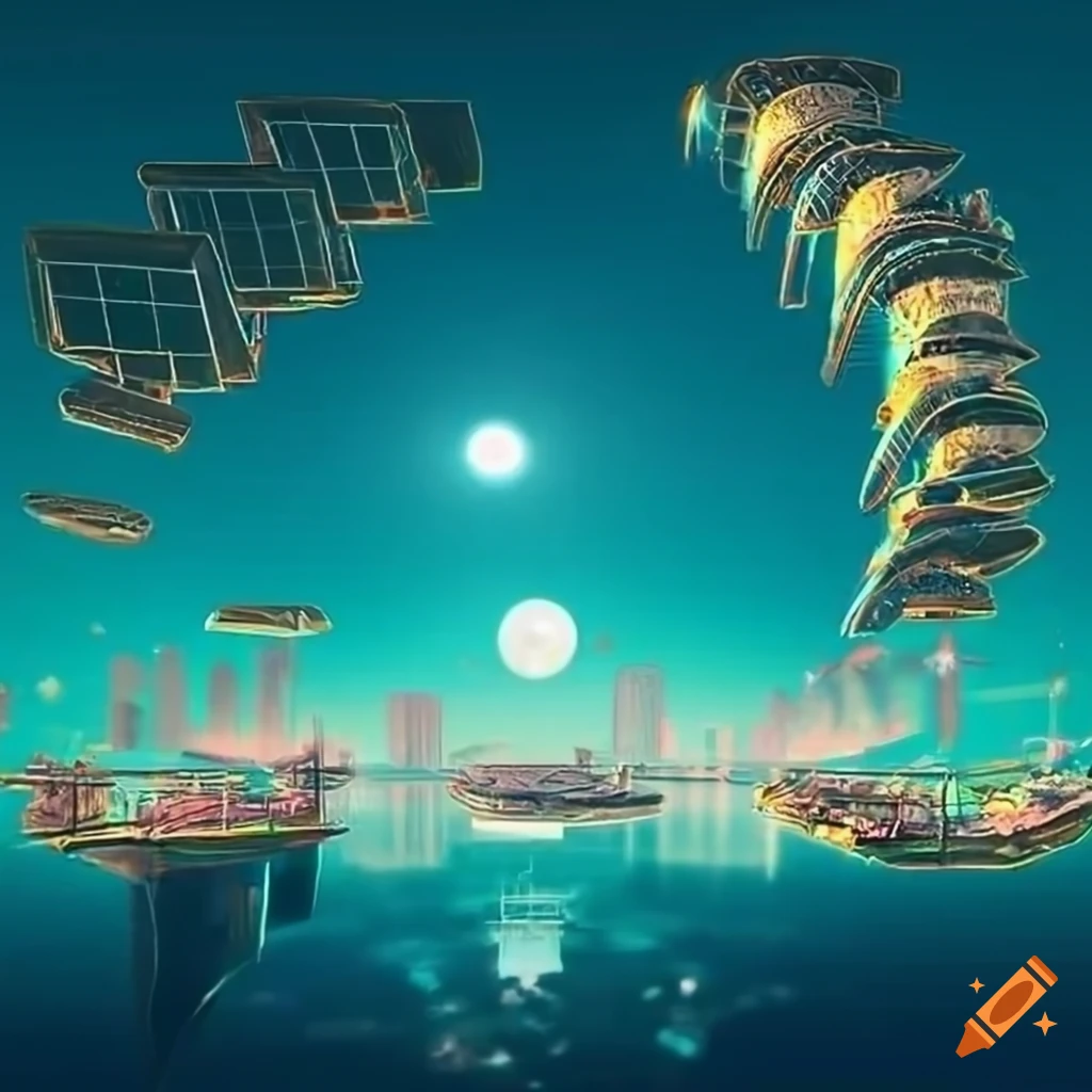 Solarpunk floating city in the tropics on Craiyon