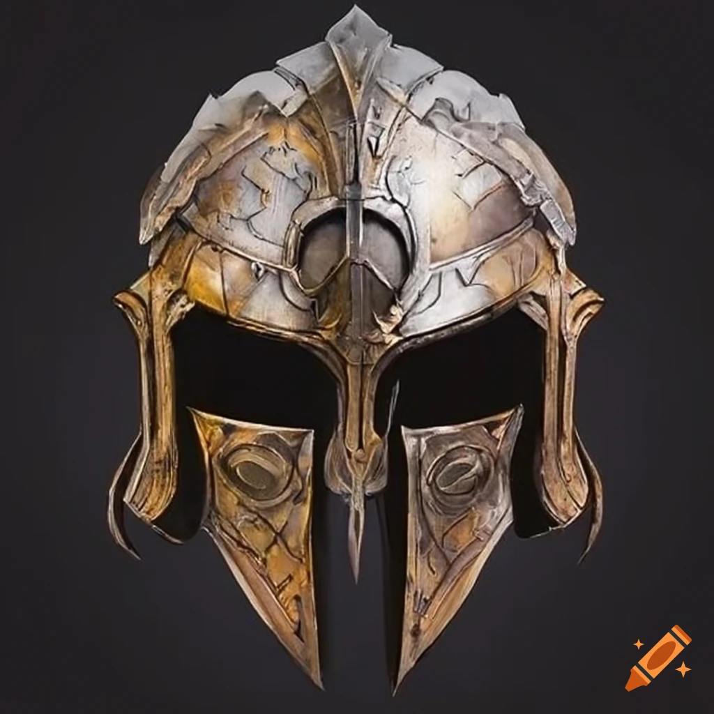 Intricate symmetrical battle helmet