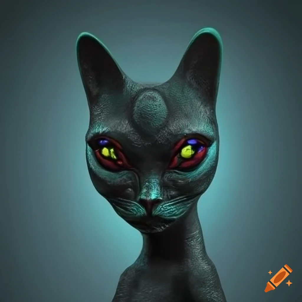 Dark-colored alien cat with insect-shaped head on Craiyon