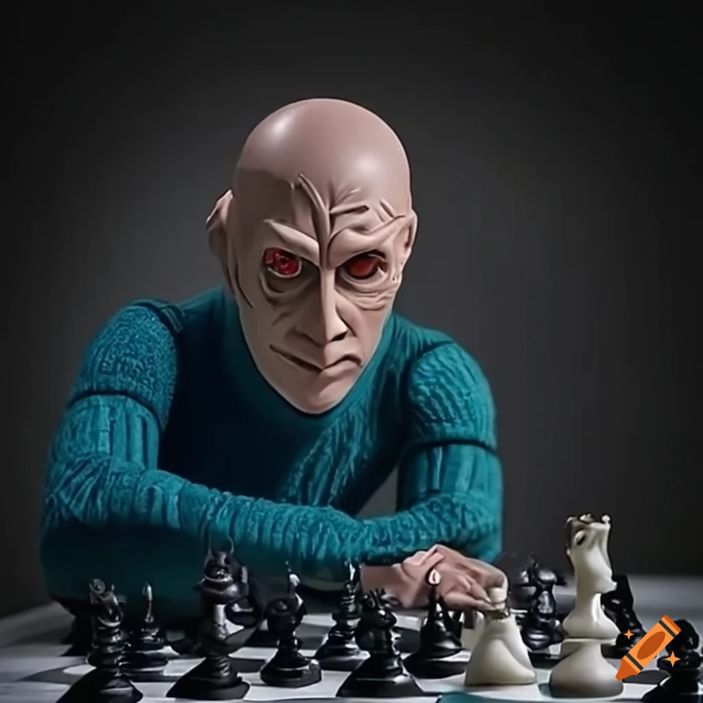 Kryten the android from red dwarf playing chess on Craiyon