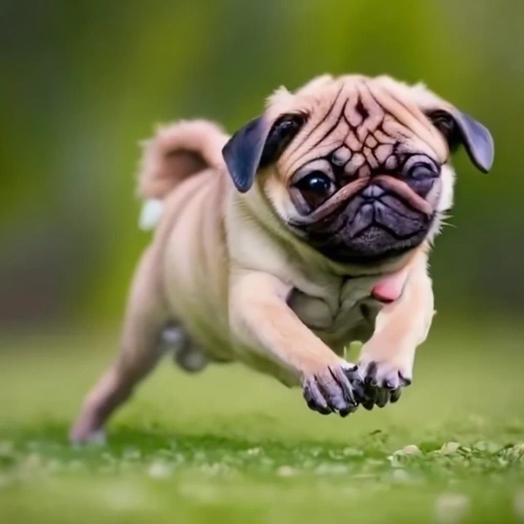 Pug puppy chasing a bird in the park on Craiyon