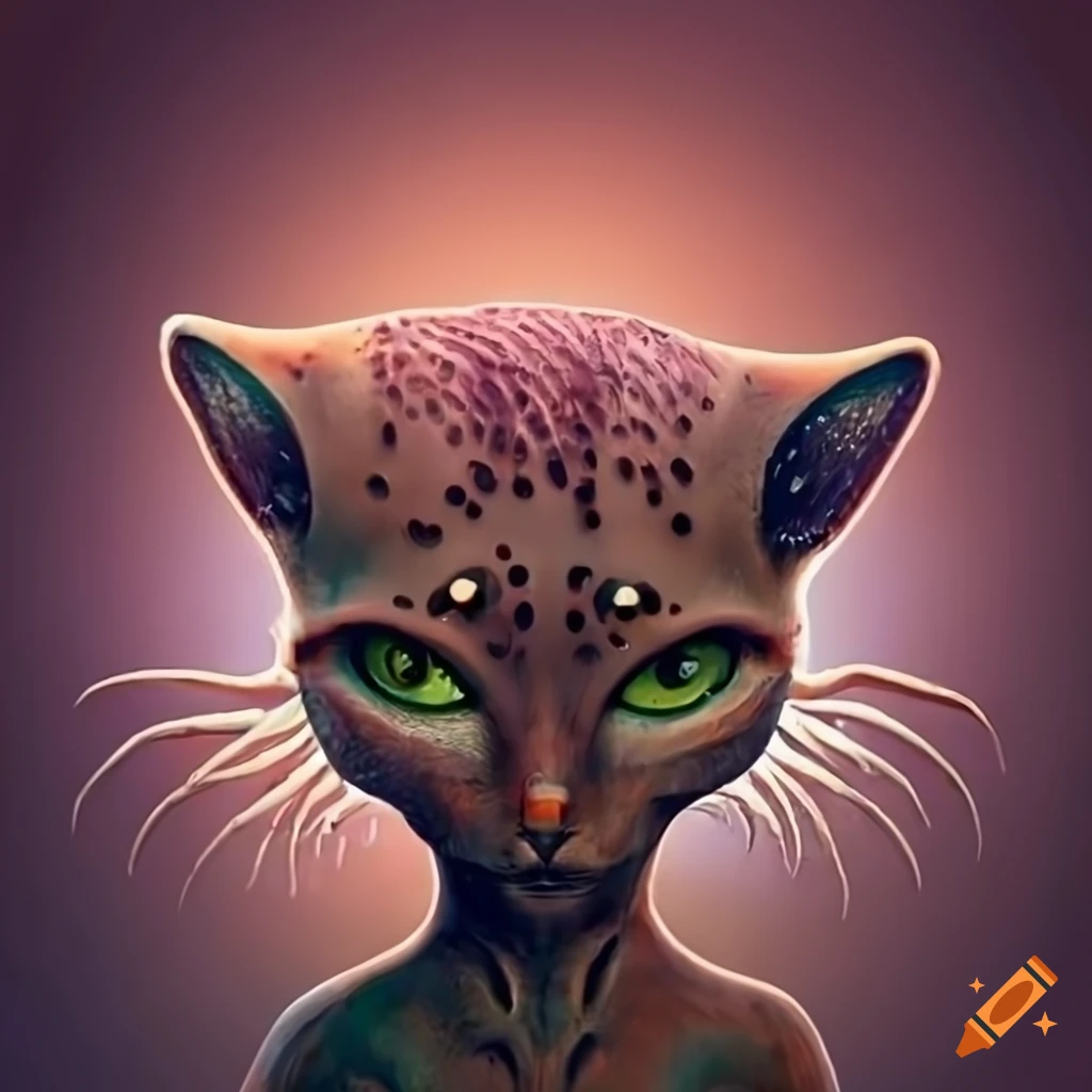 Image of an alien cat with unique head shape on Craiyon