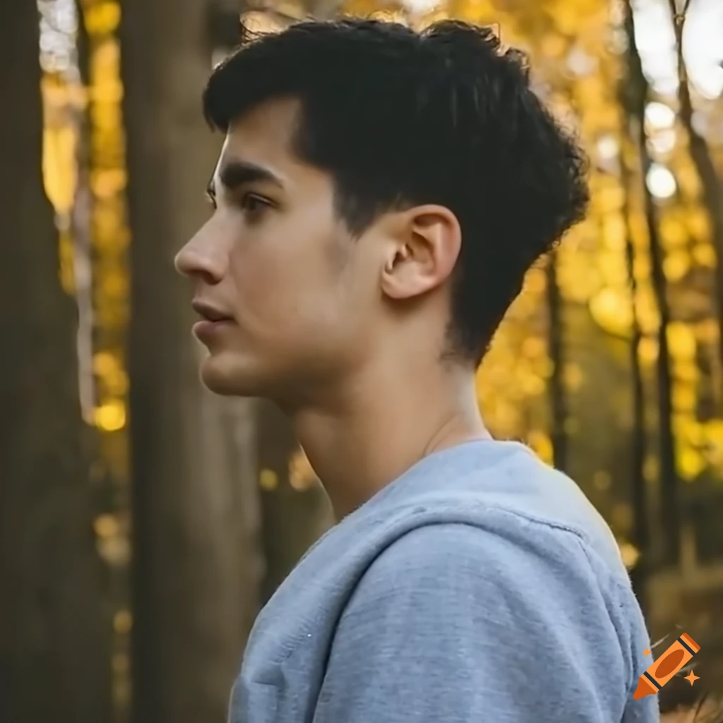 Side profile portrait of a college guy in a forest on Craiyon