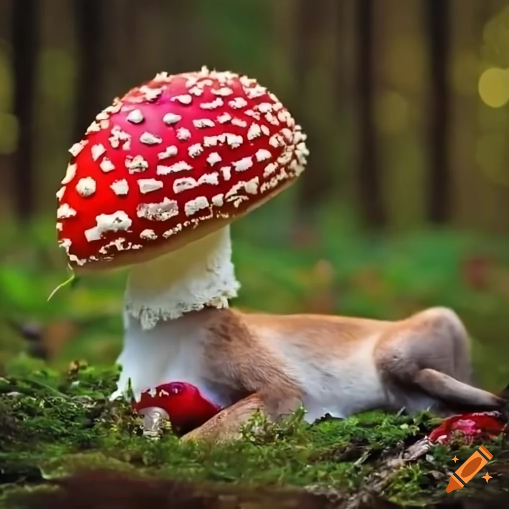 Reindeer eating fly agaric in the wild on Craiyon