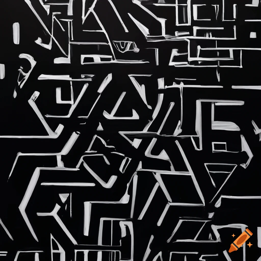 Abstract painting of people in a complex maze