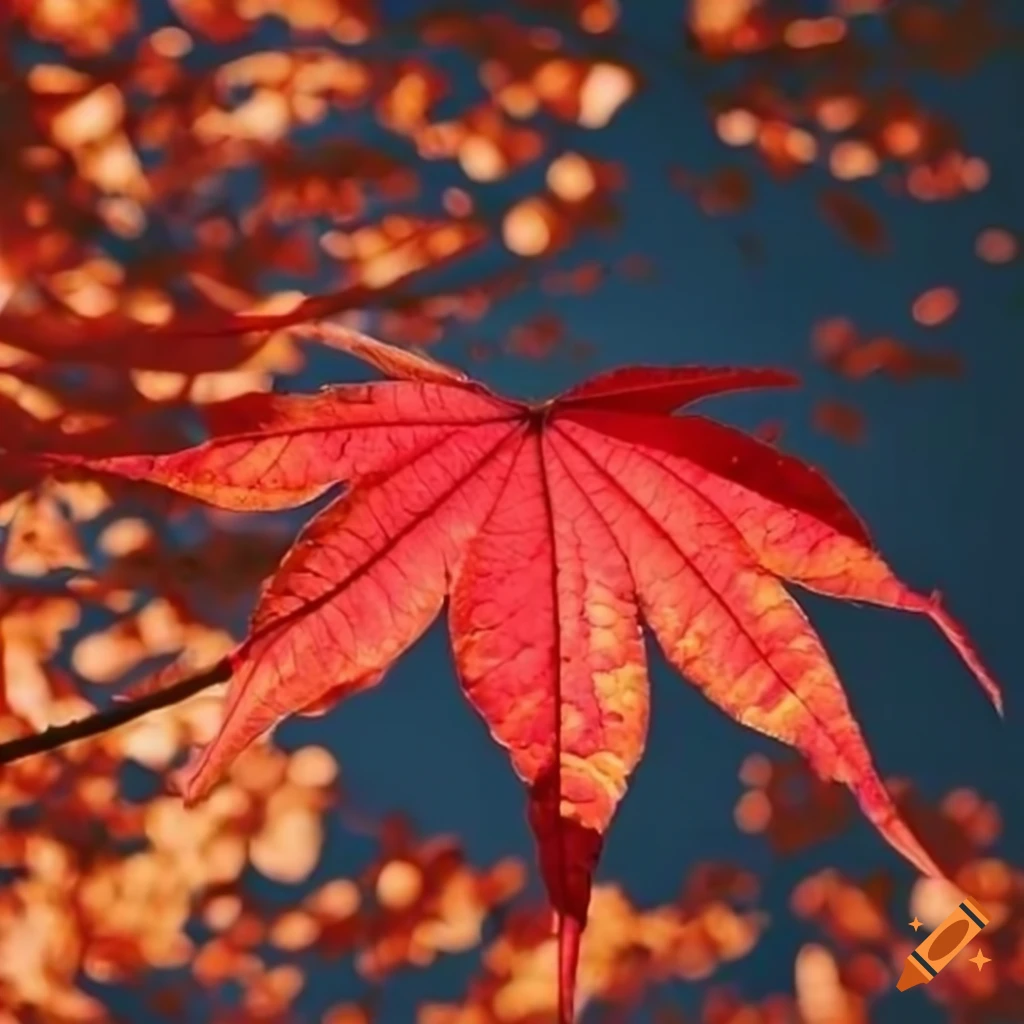 Vibrant red maple leaf in the sunlight