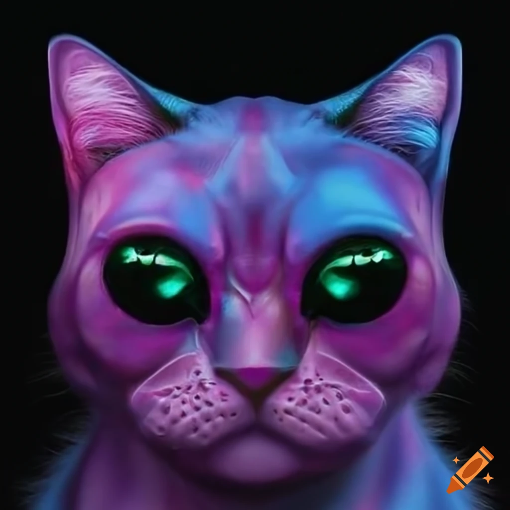 Colorful alien cat with rose-shaped head