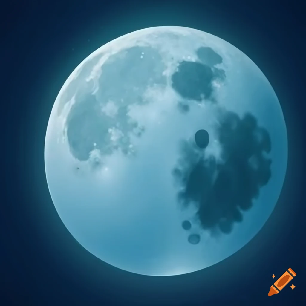 Woman's face on a light blue crescent moon