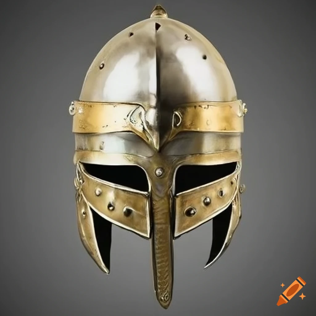 Gilded steel helmet with symmetrical design