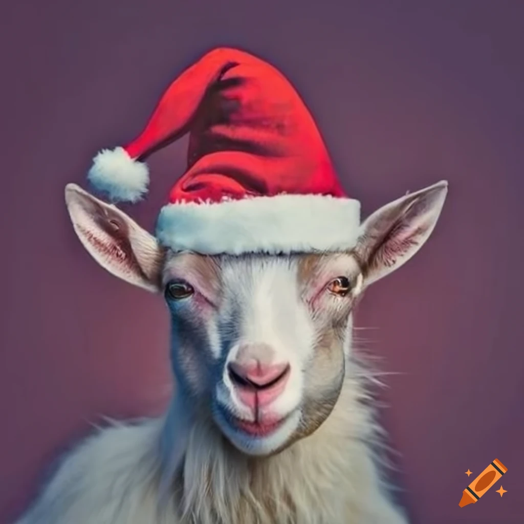 Goat wearing a santa hat