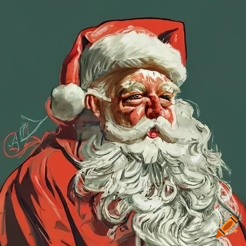 Retro ink sketch of a dapper santa claus