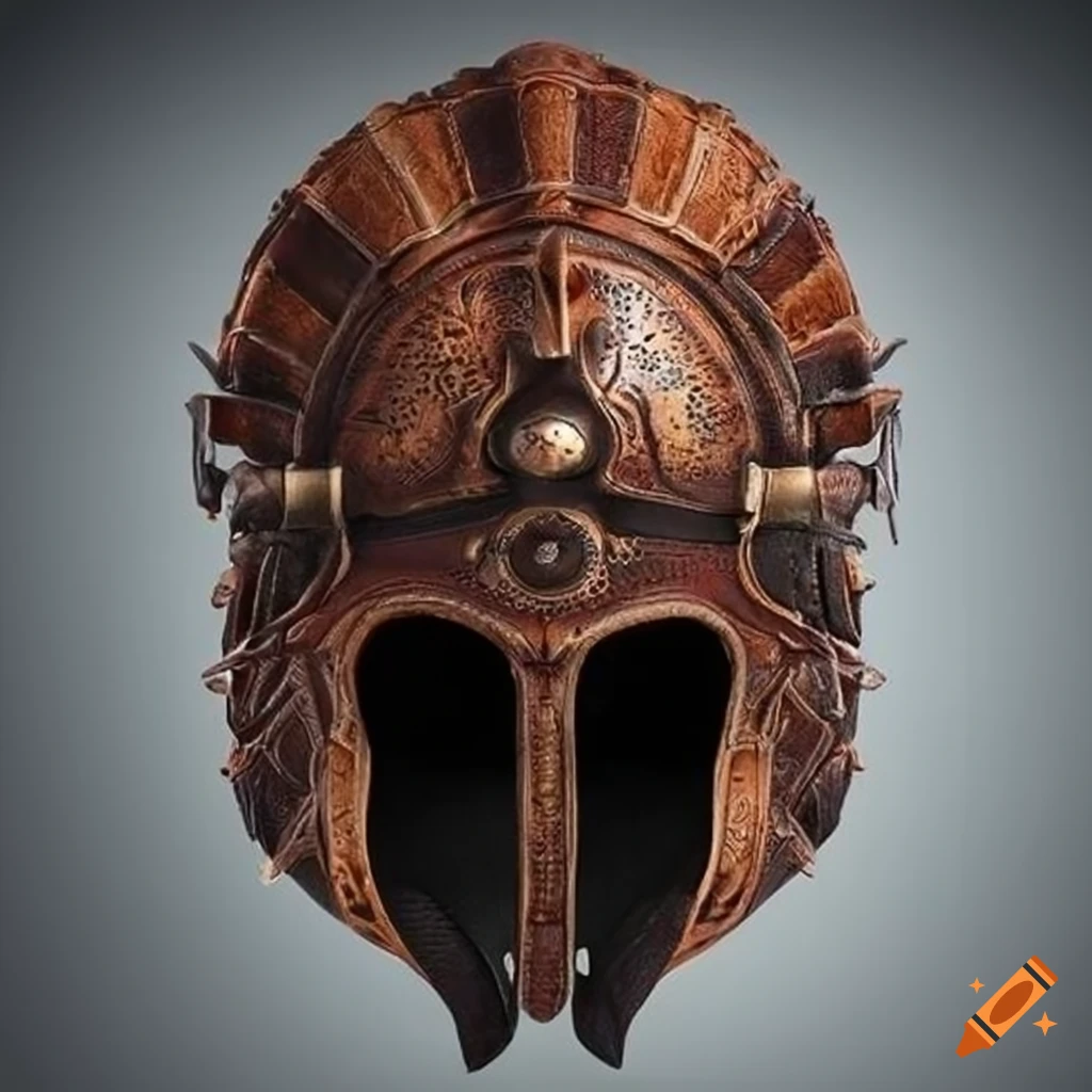 Intricate leather helmet on Craiyon