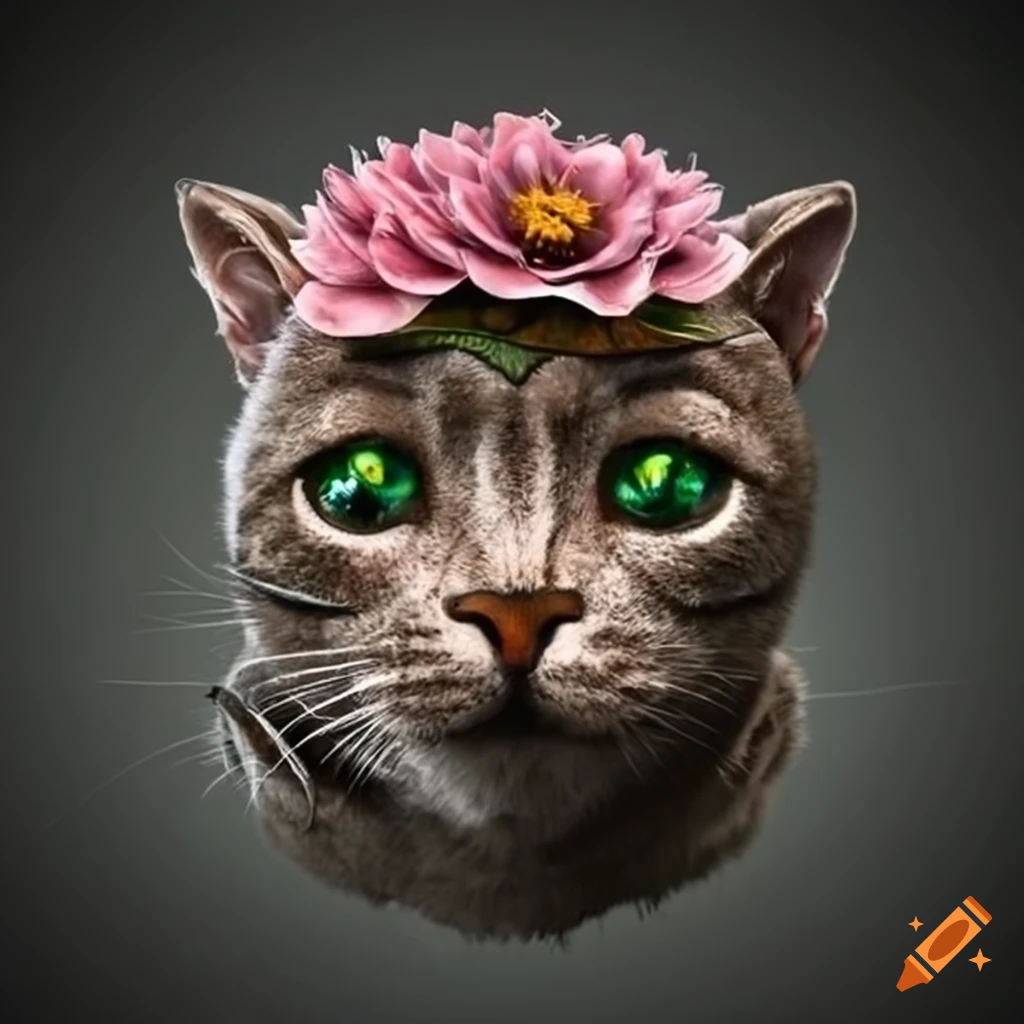 Image of an elderly cat with a flower as a head on Craiyon
