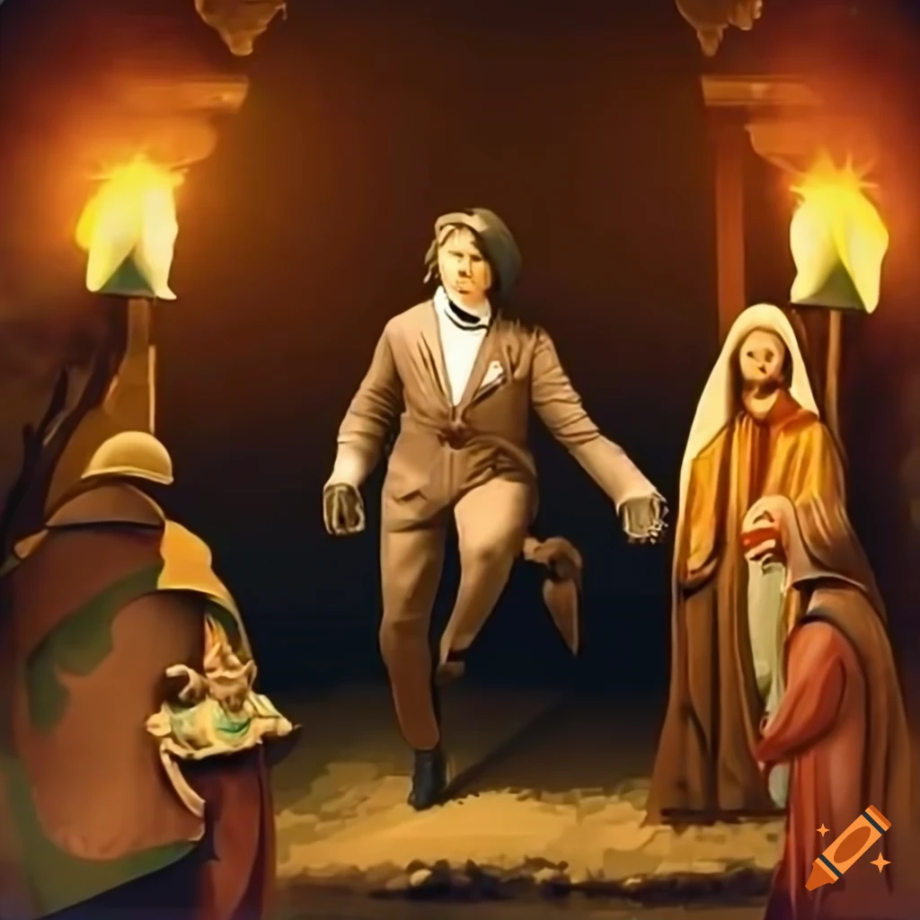 Oscar wilde running with a nativity scene