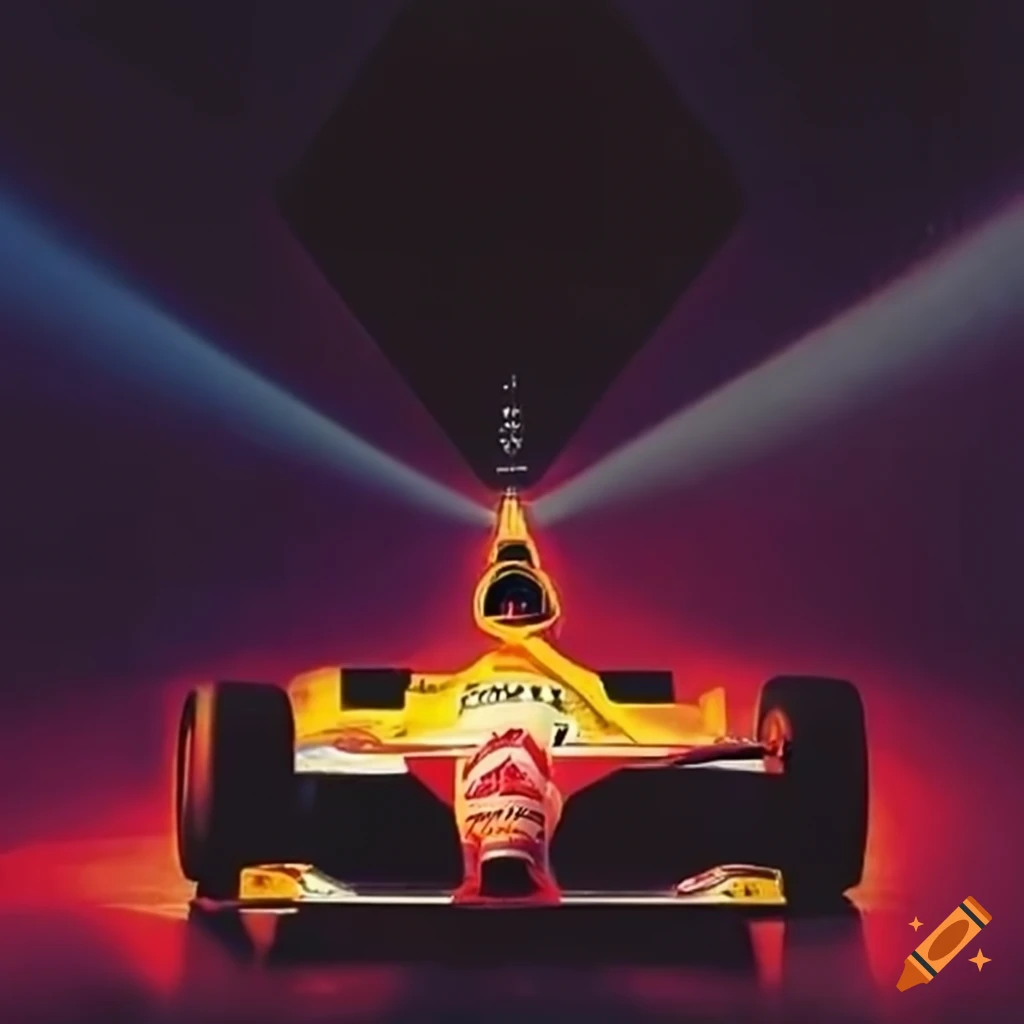 Formula1 car collides with pink floyd album cover on Craiyon