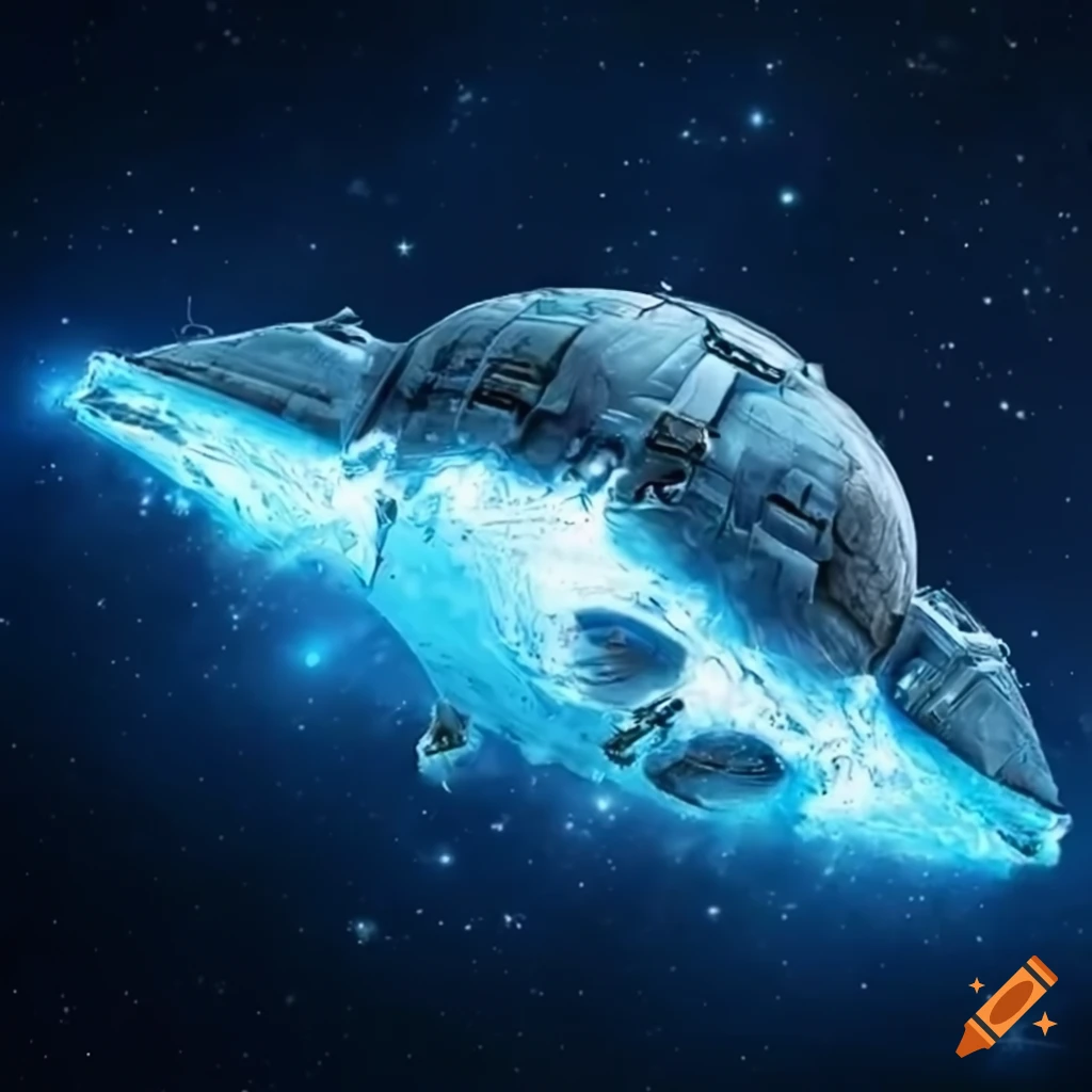 Realistic image of a frozen spaceship in space