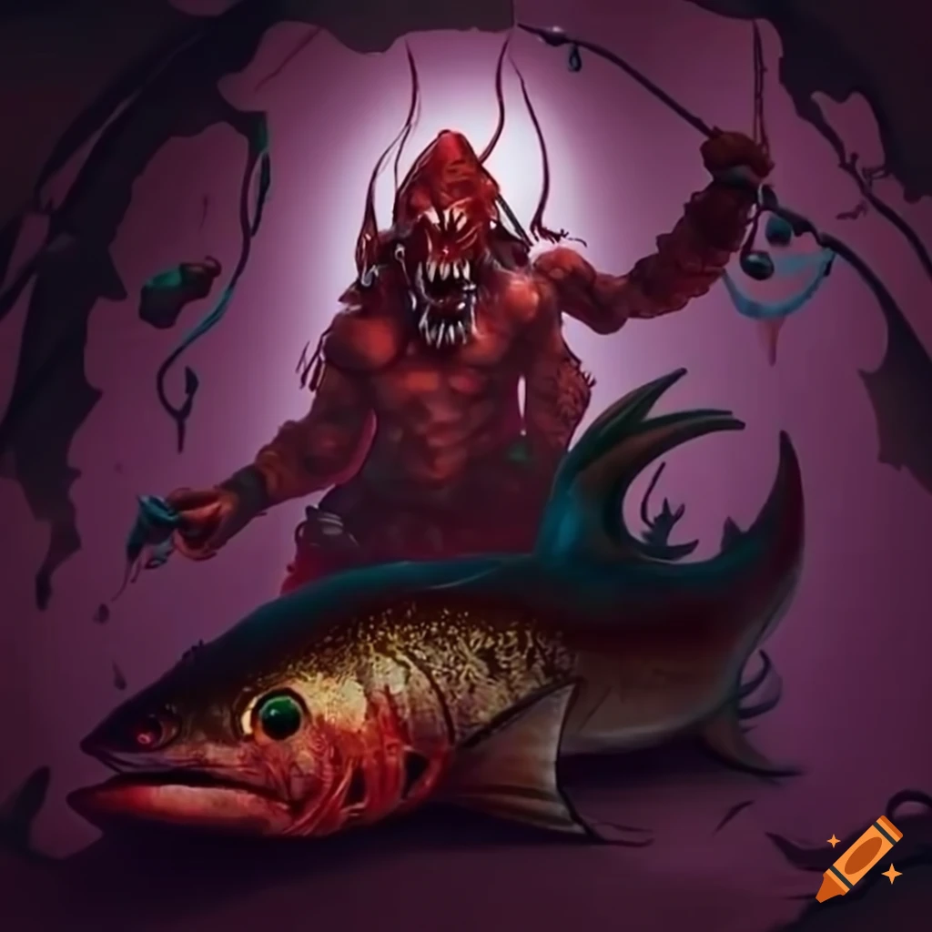 Illustration of a demon fishing