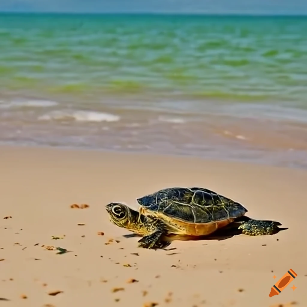 Turtle dancing on a sunny beach