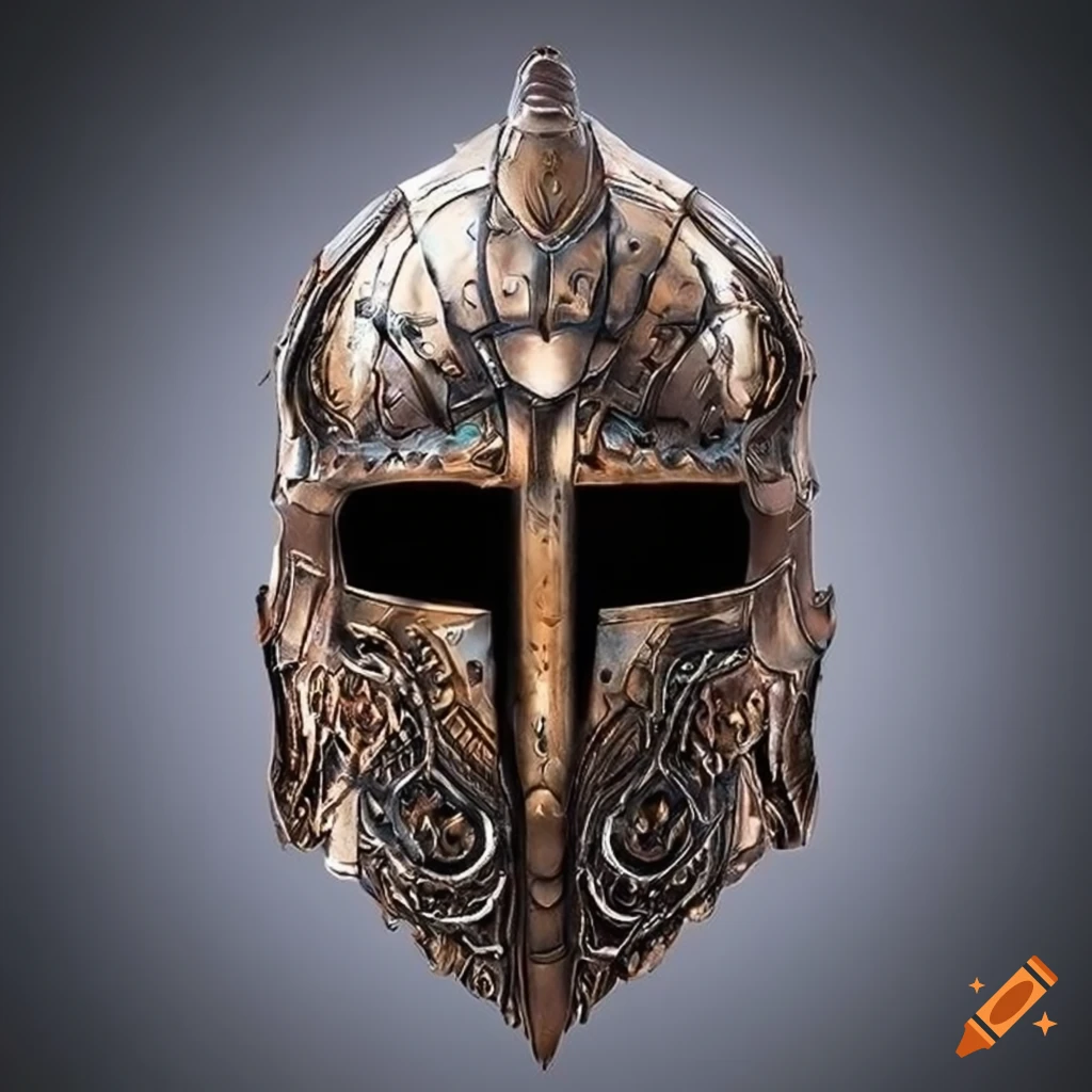 Intricate symmetrical steel helmet