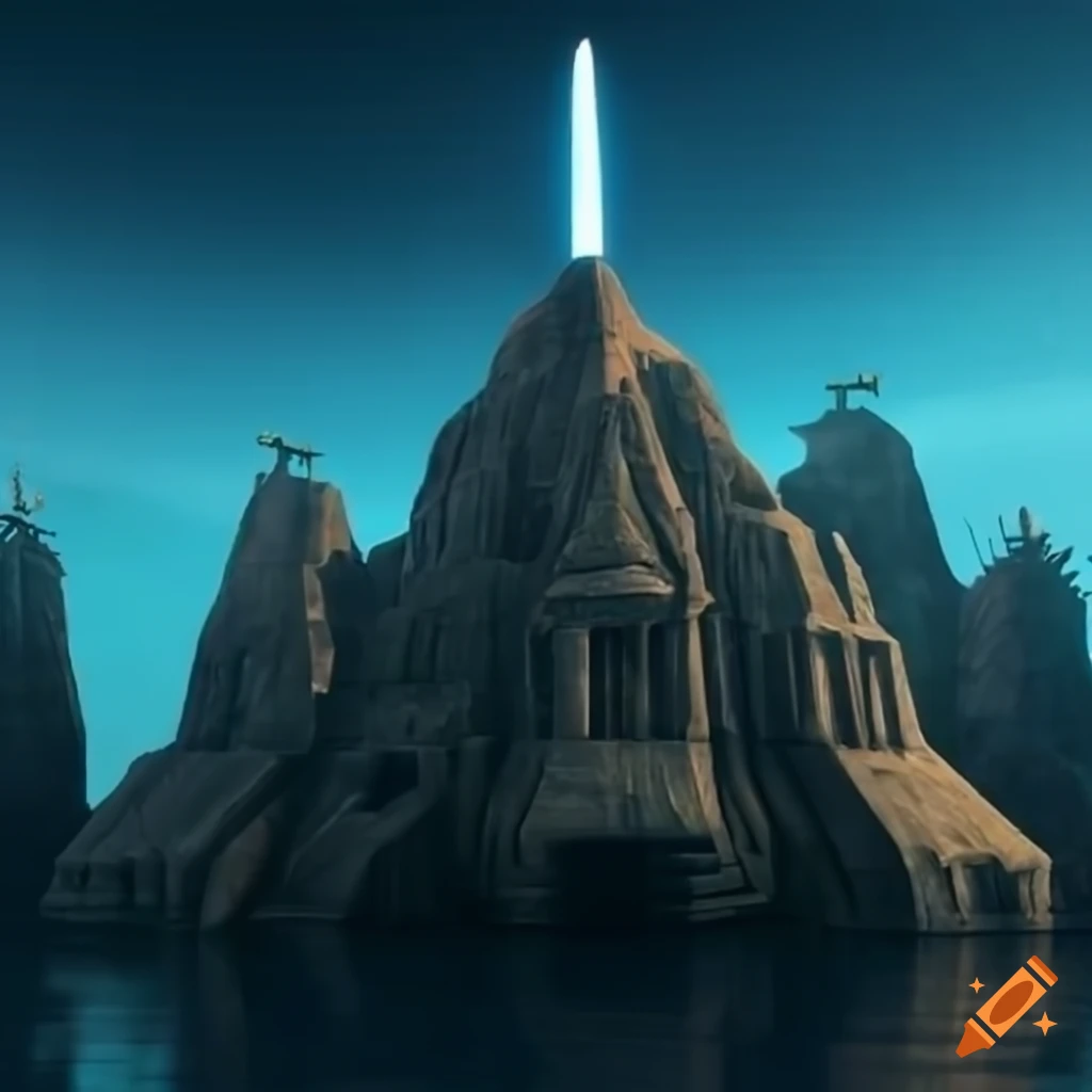 Photorealistic image of a jedi temple with three towers