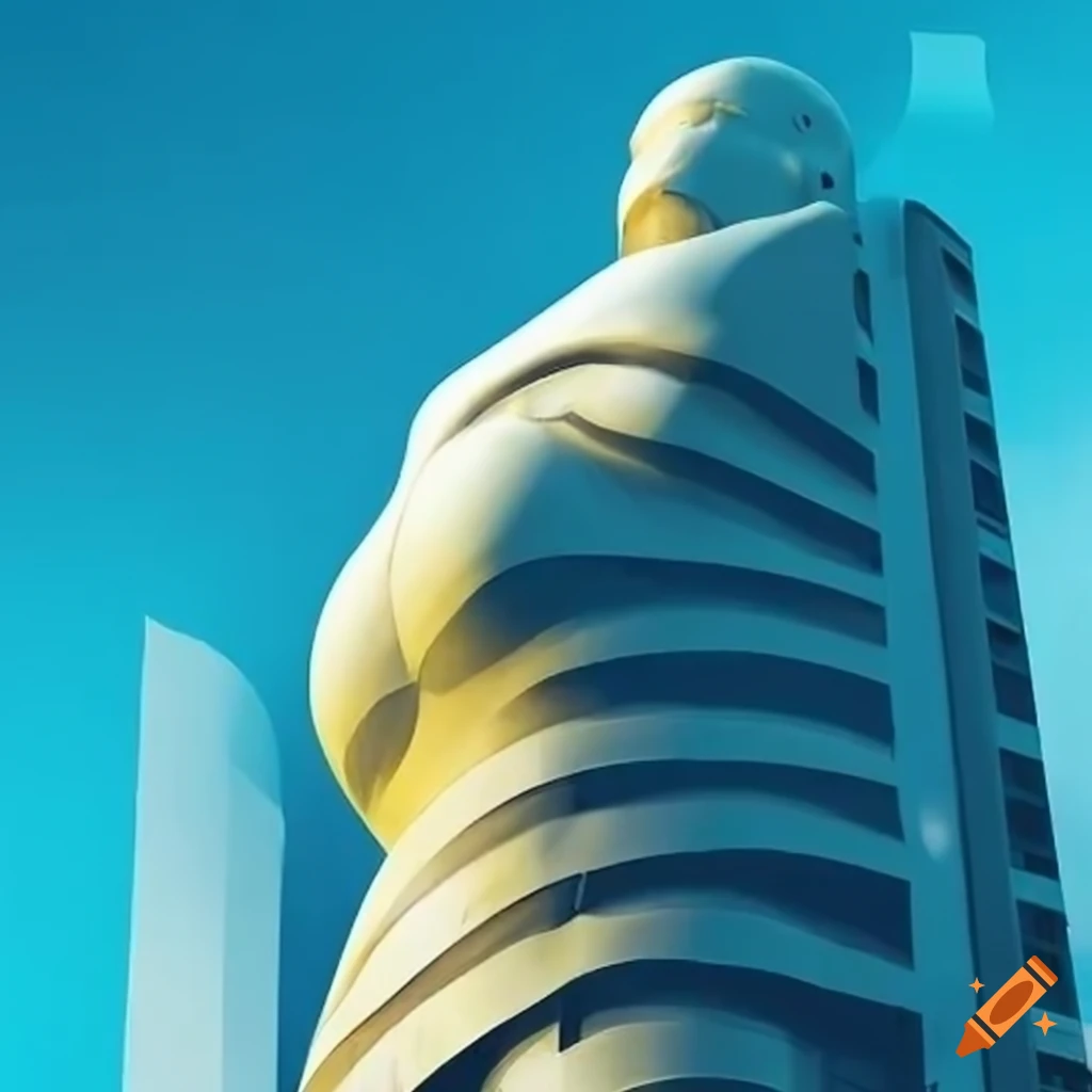 Impressive building in the shape of a human body in the city on Craiyon