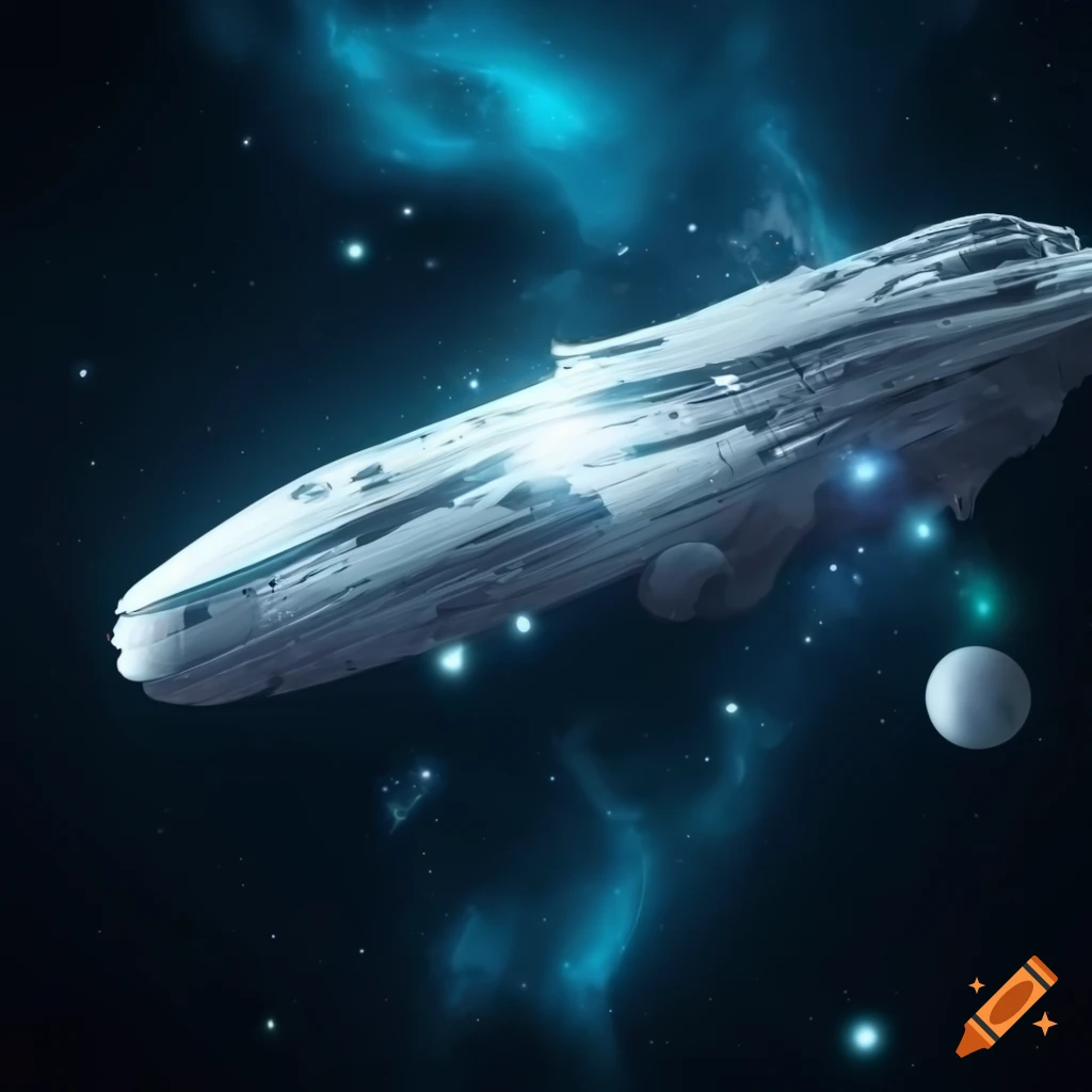 Alien spaceship in the nebulae of outer space