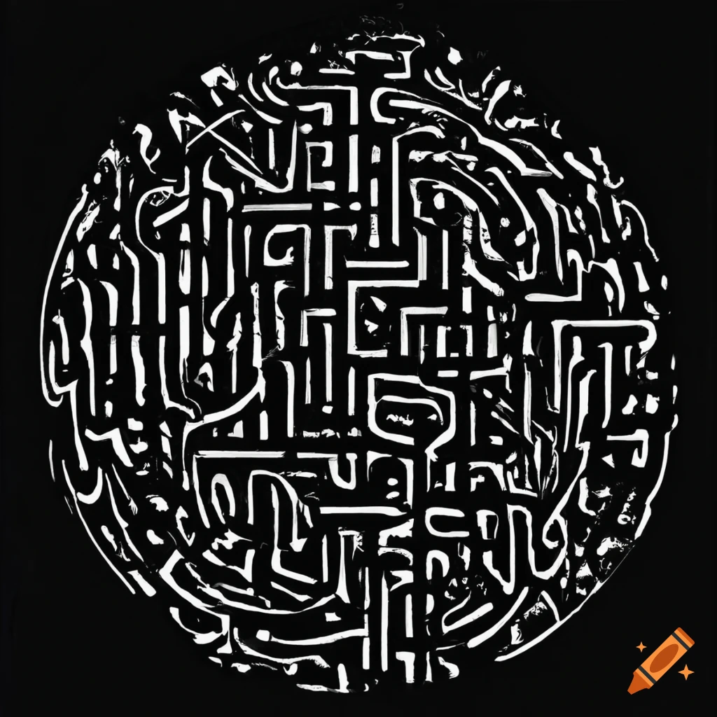 Intricate calligraphy maze with a crowd inside on Craiyon