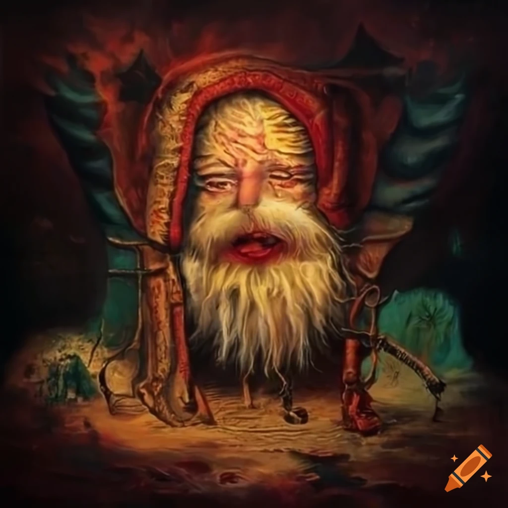 Surreal painting of santa claus with hashish