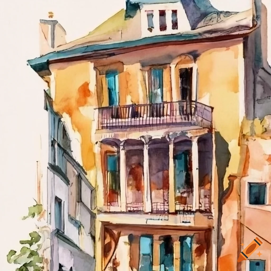 Watercolor of victor horta's tassel house stairs