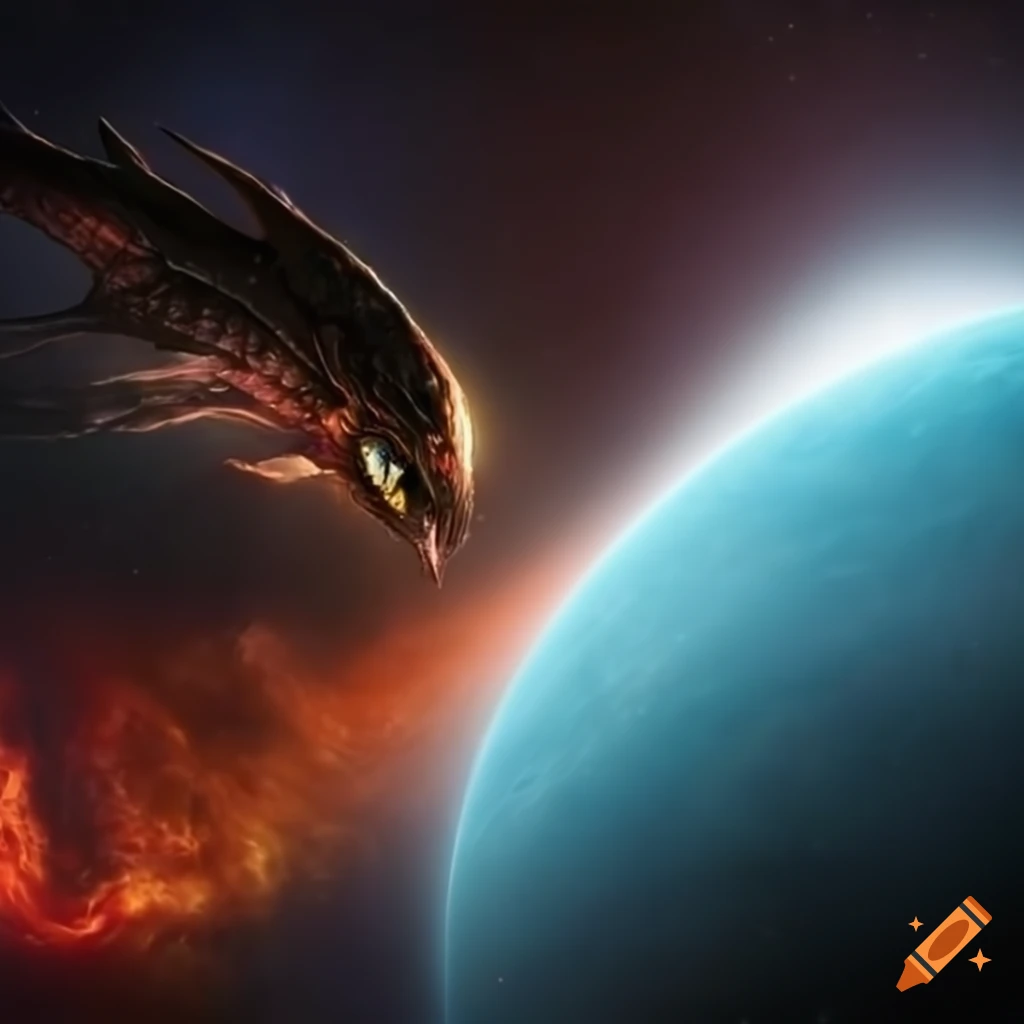 Photograph of a dragon in space on Craiyon