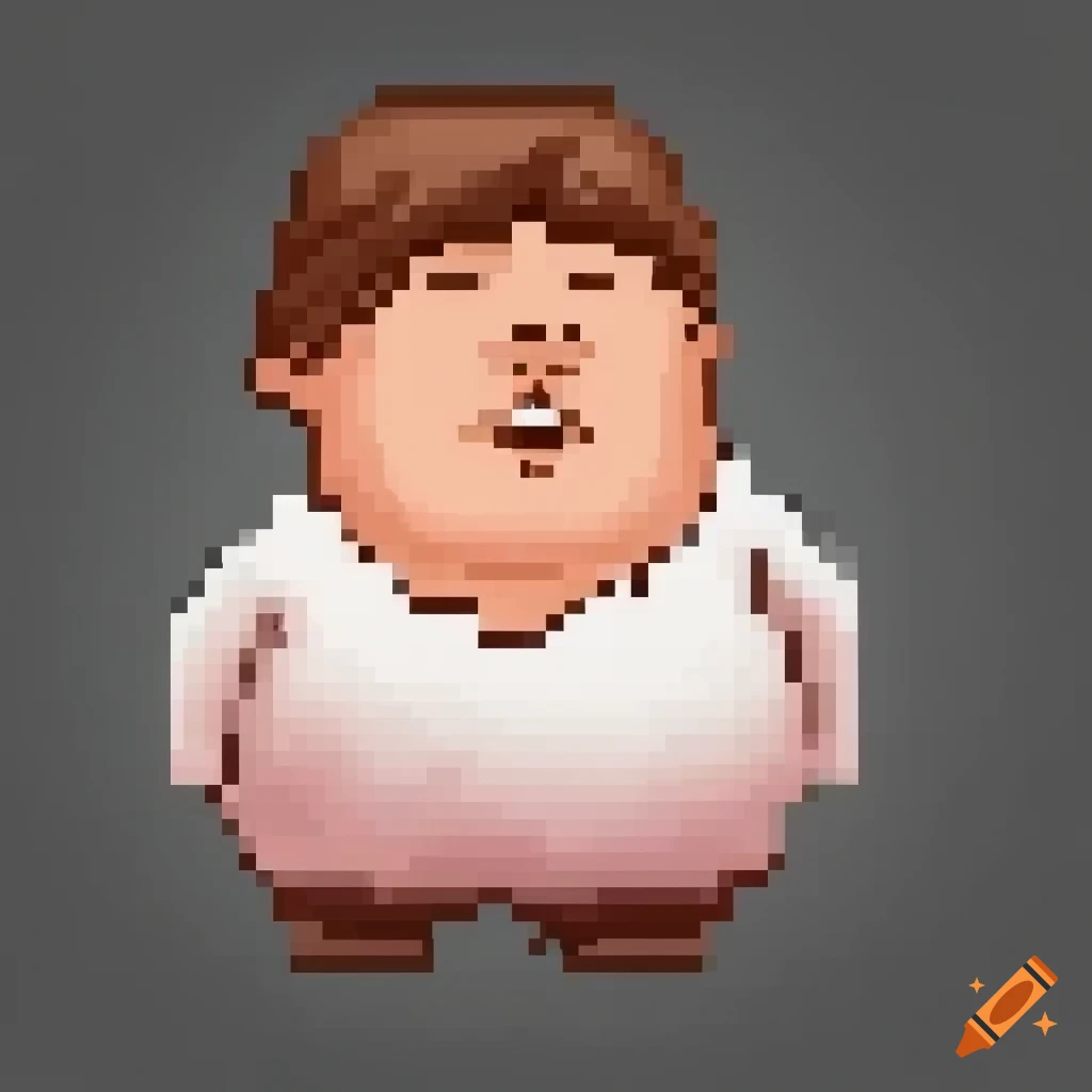 Pixel art depiction of an obese man with nutella stains