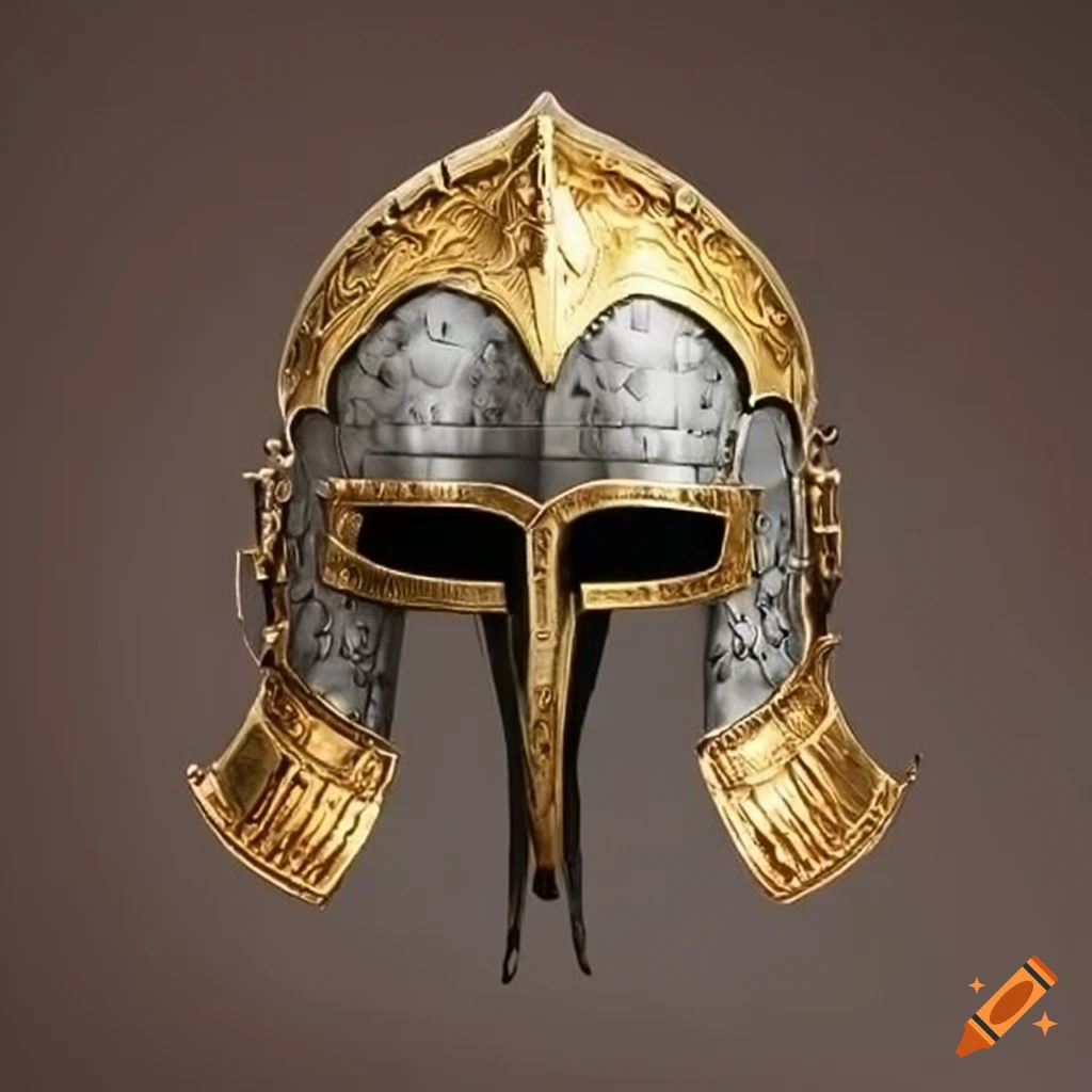Intricate gilded steel helmet on Craiyon